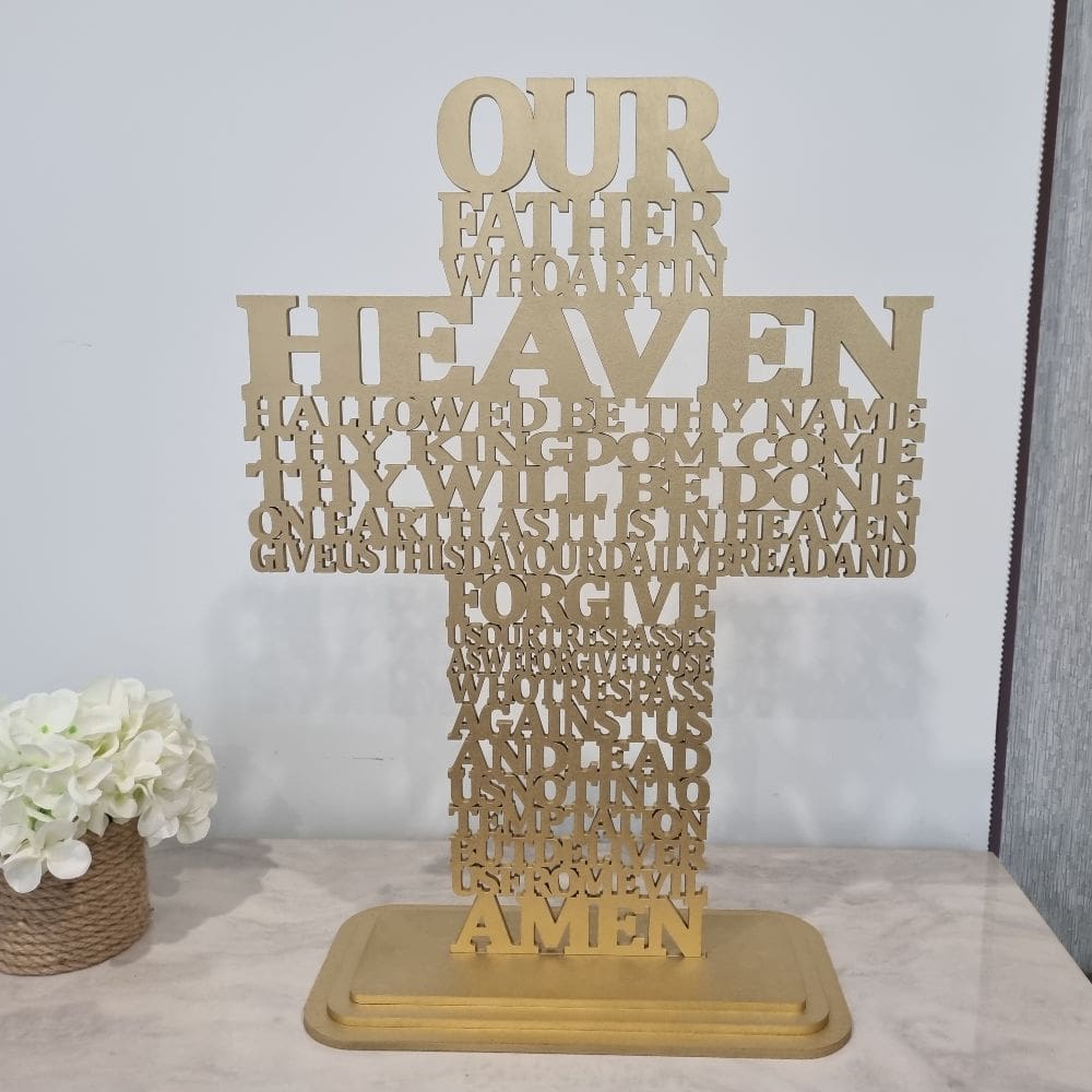 Laser Cut Our Father Cross with Base | Freestanding Lord’s Prayer ...