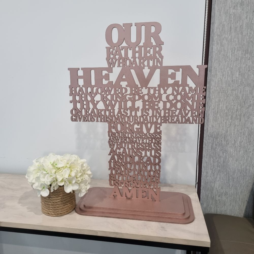 Laser Cut Our Father Cross with Base | Freestanding Lord’s Prayer ...